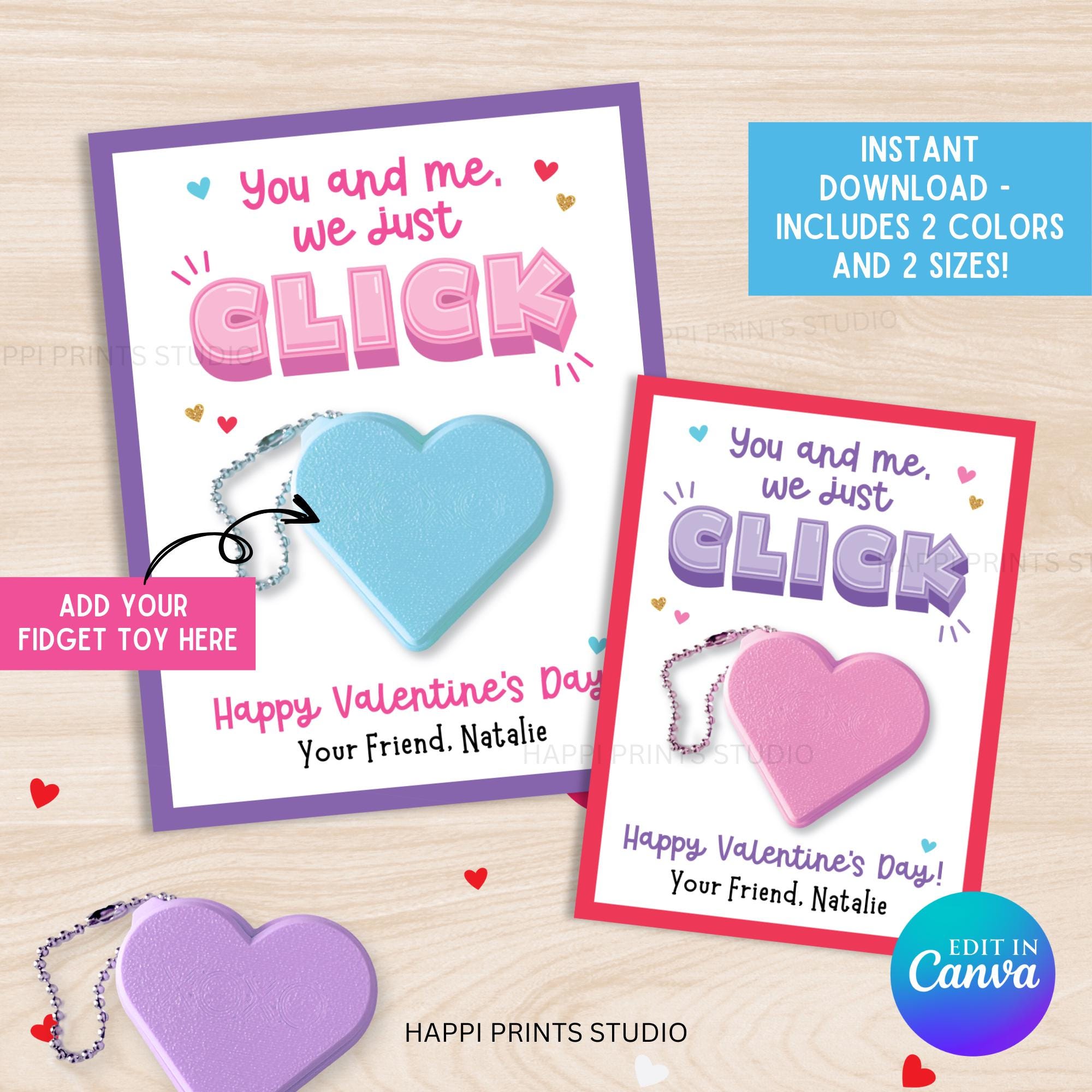 We Just Click Valentine Card, Clicking Fidget Valentine Favor Printable ...