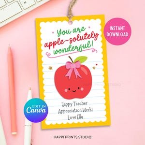 Apple-solutely Wonderful Teacher Appreciation Week Gift Tag, Editable ...