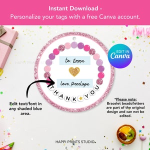 Editable Friendship Bracelet Thank You Tag, Printable Favor Gift Tag ...