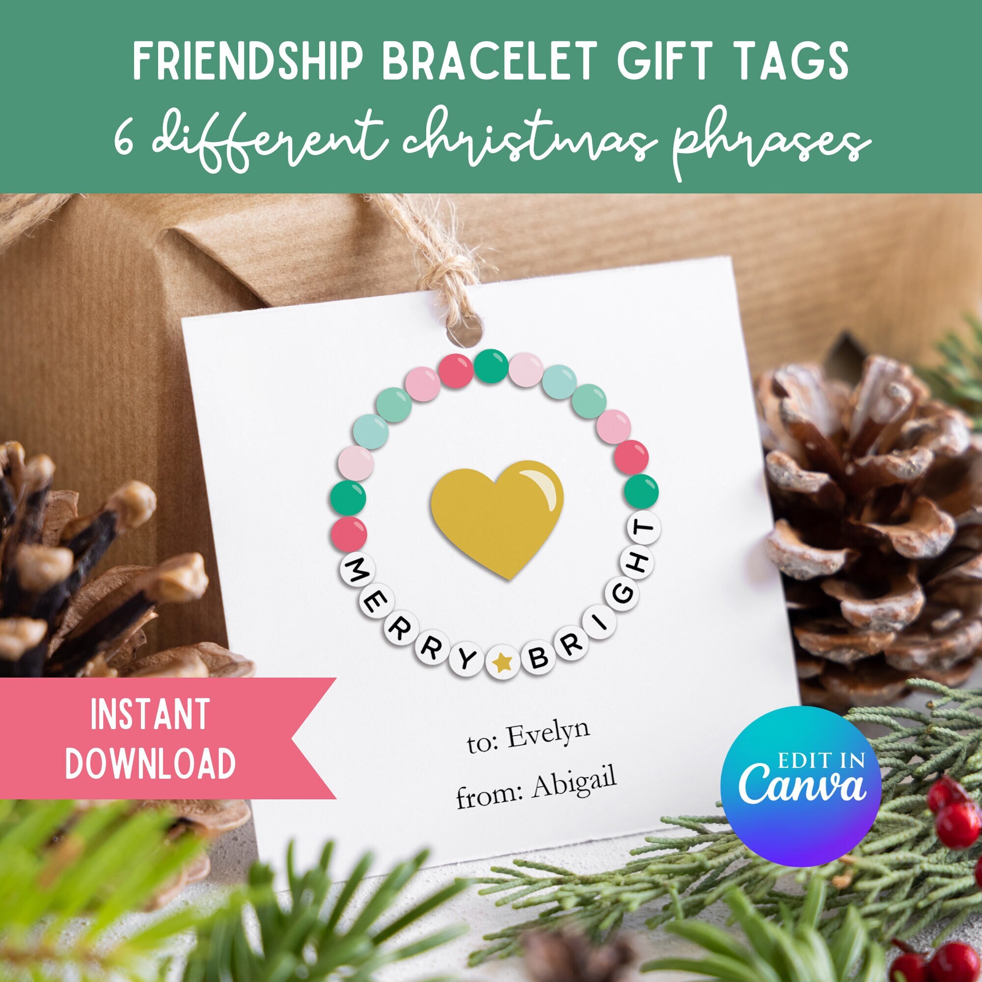 Editable Friendship Bracelet Christmas Gift Tag, Printable Christmas ...