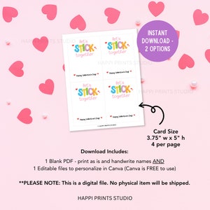 Sticky Hand Favor Valentine Classroom Exchange Card, Let's Stick ...