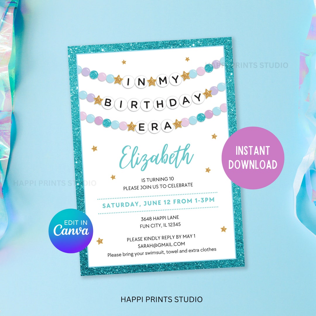 Eras Mermaid Birthday Party Invite, Aqua Invitation in My Birthday Era ...
