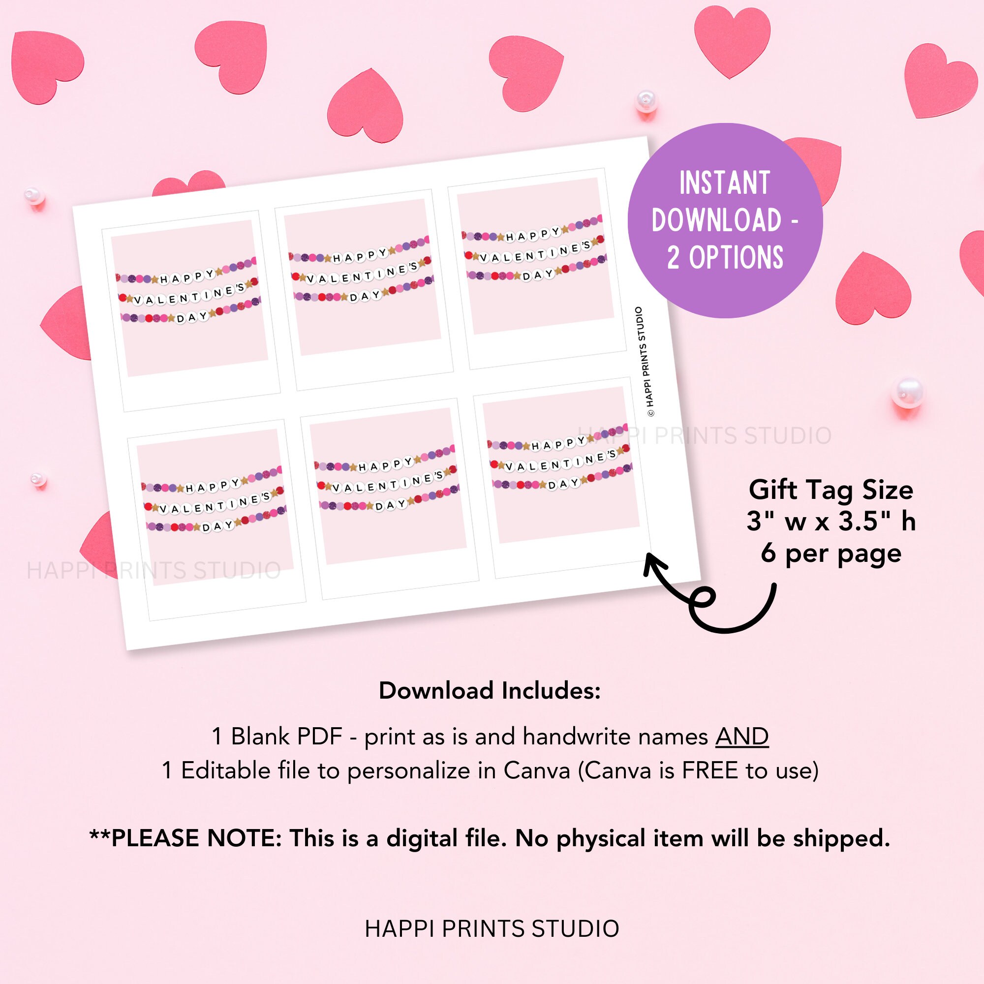 Friendship Bracelet Valentine Photo Printable Gift Tag, Classroom ...