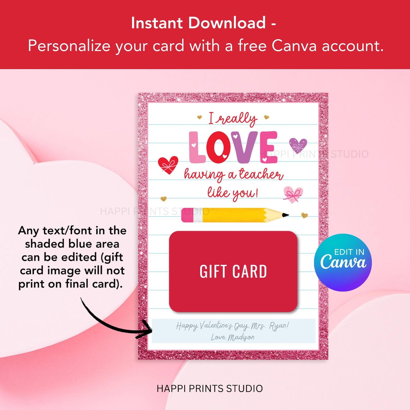 Valentine Love Teacher Gift Card Holder, Teacher Valentine Appreciation ...