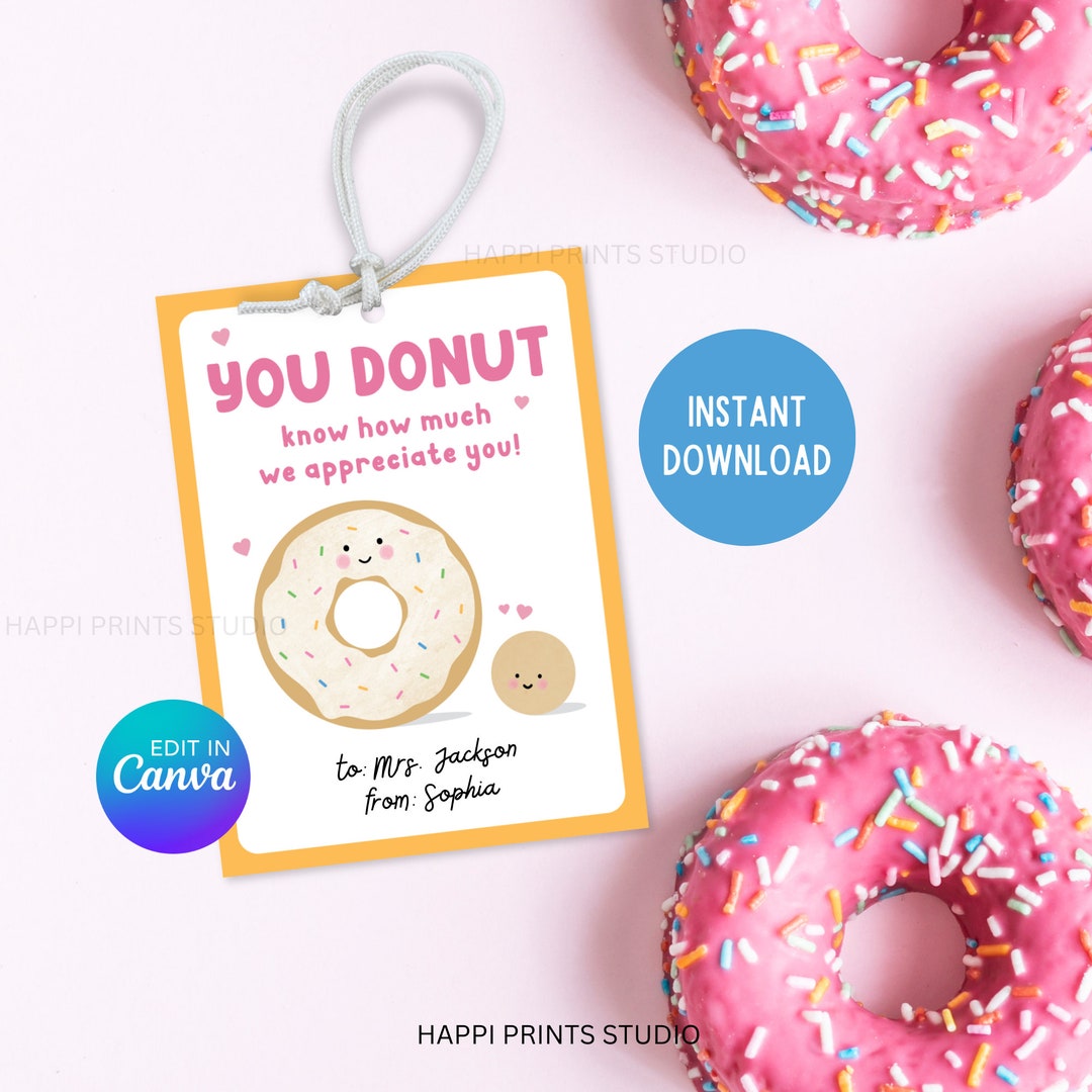 Donut Teacher Appreciation Gift Tag, Donut Gift Tag for School Staff ...