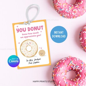 Donut Teacher Appreciation Gift Tag, Donut Gift Tag for School Staff ...