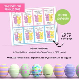 Sweet Treat Easter Peep Bunny Basket Printable Gift Tag, Editable Cute ...