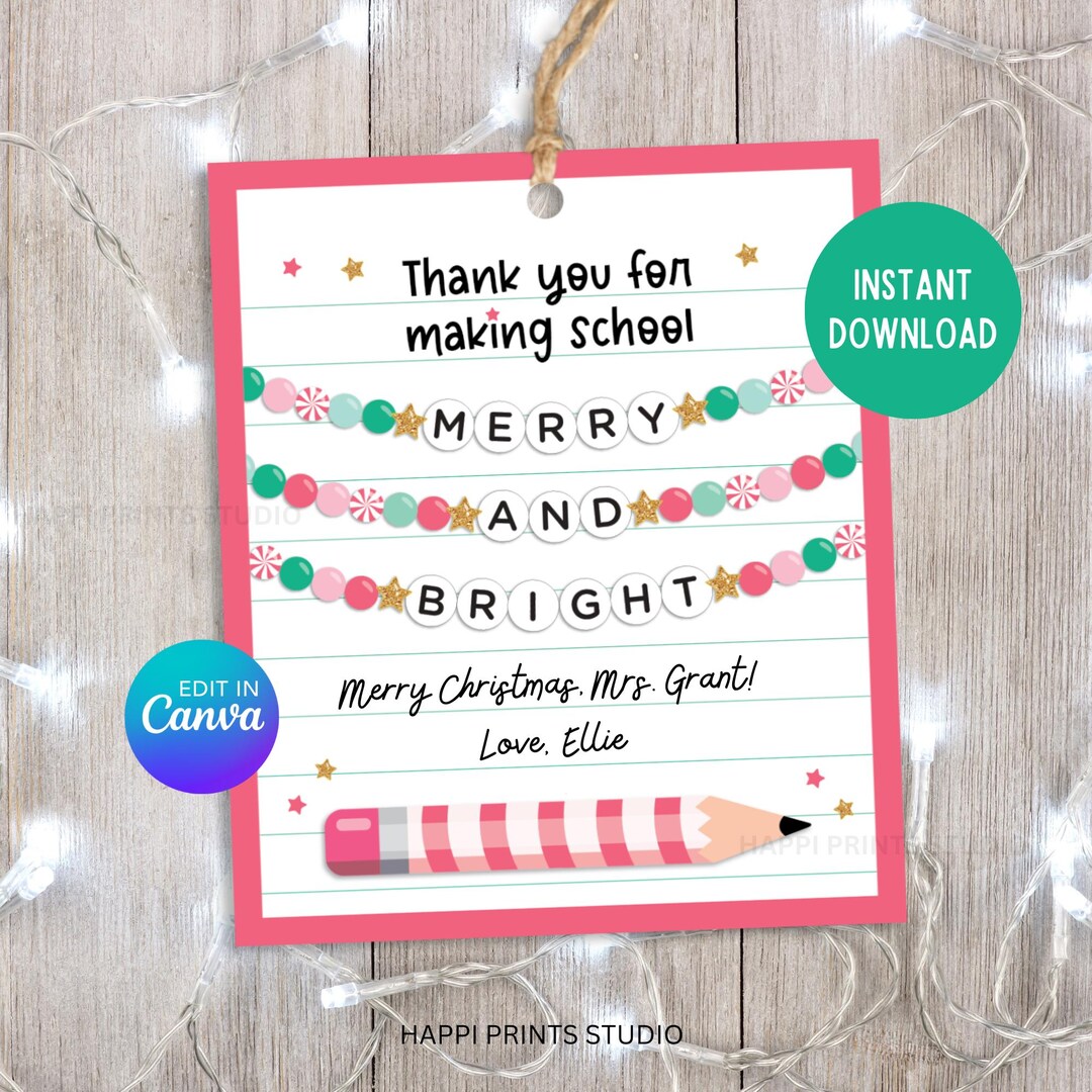 Printable Eras Christmas Friendship Bracelet Teacher Gift Tag, Thank ...