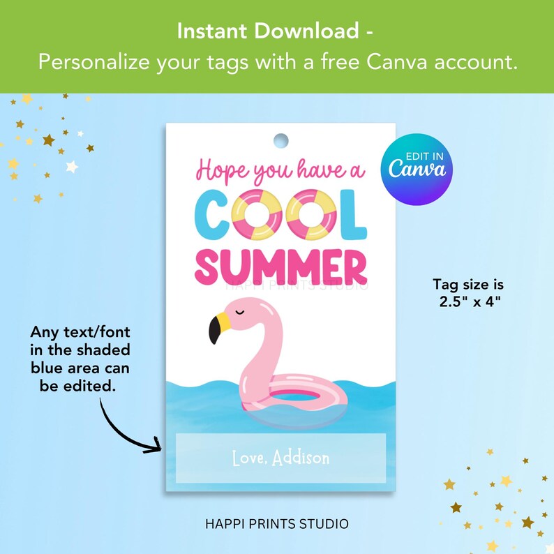 Cool Summer Gift Tag, Pool Floatie End of School Year Summer Gift Tag ...