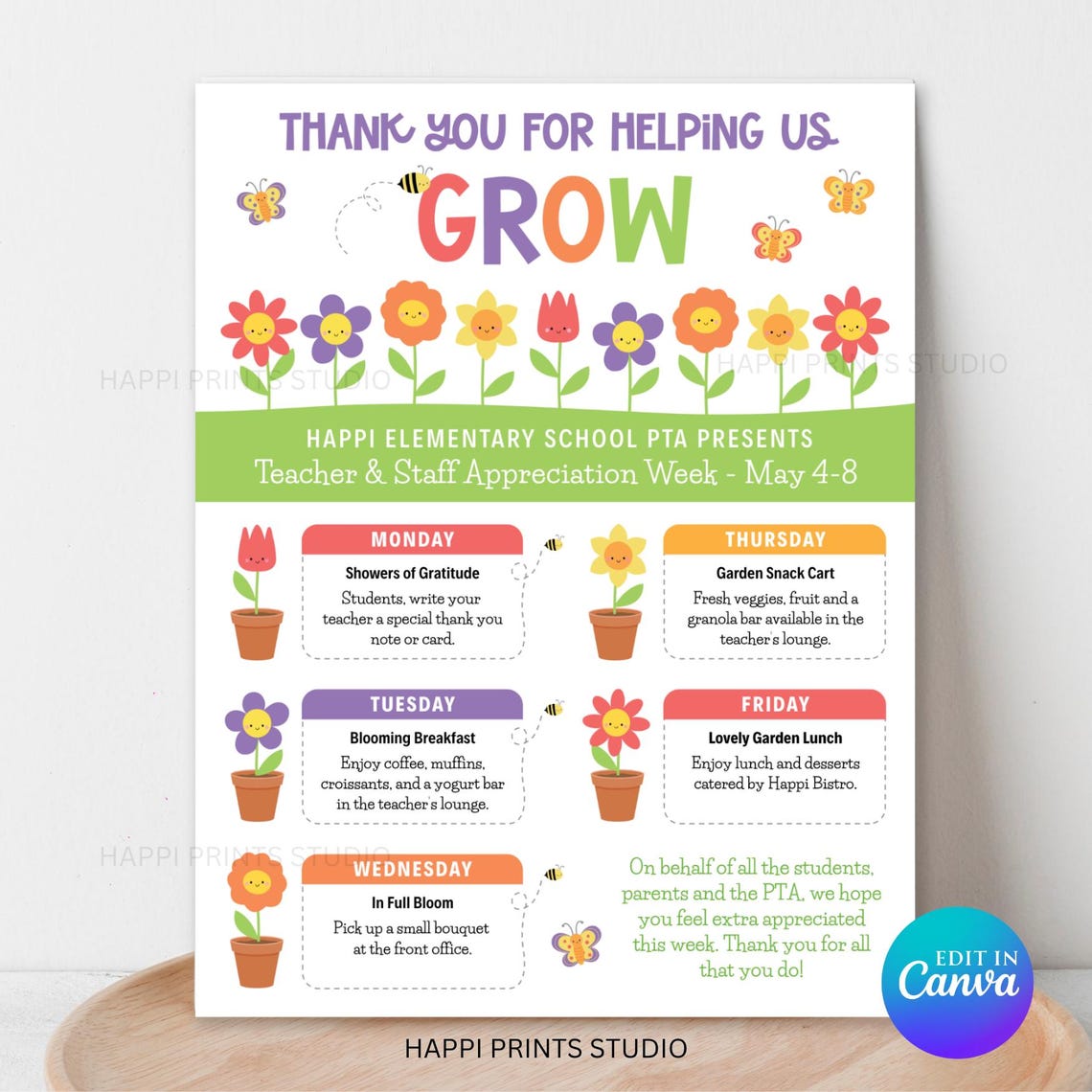 Flower Grow Theme Teacher Appreciation Week Flyer, Thank You for ...