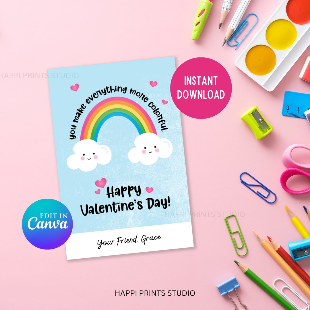 Rainbow Valentine Classroom Exchange Card, Teacher Valentine Printable ...