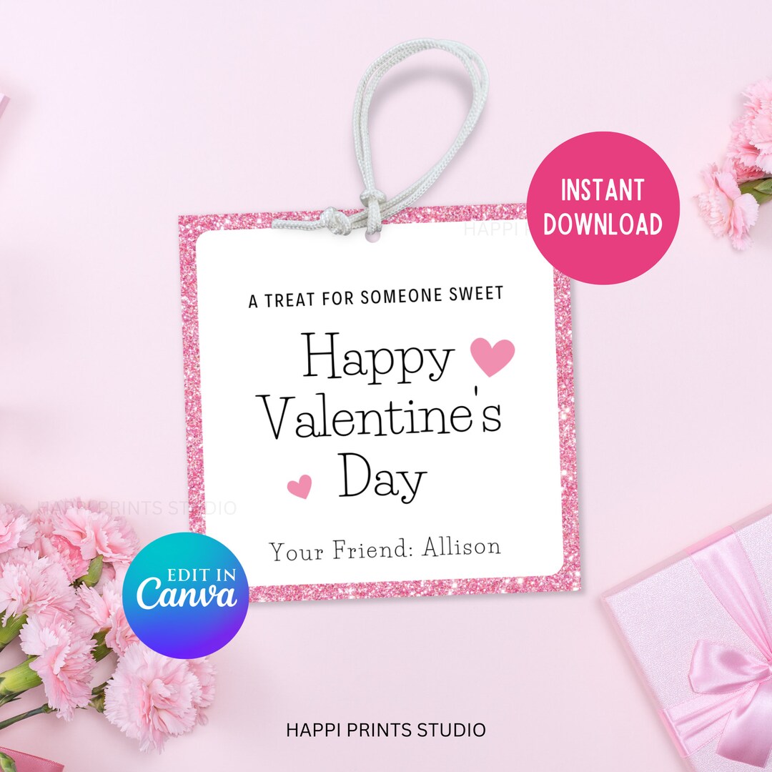 Valentine Sweet Treat Gift Tag, Printable Valentine Treat Favor Tag ...