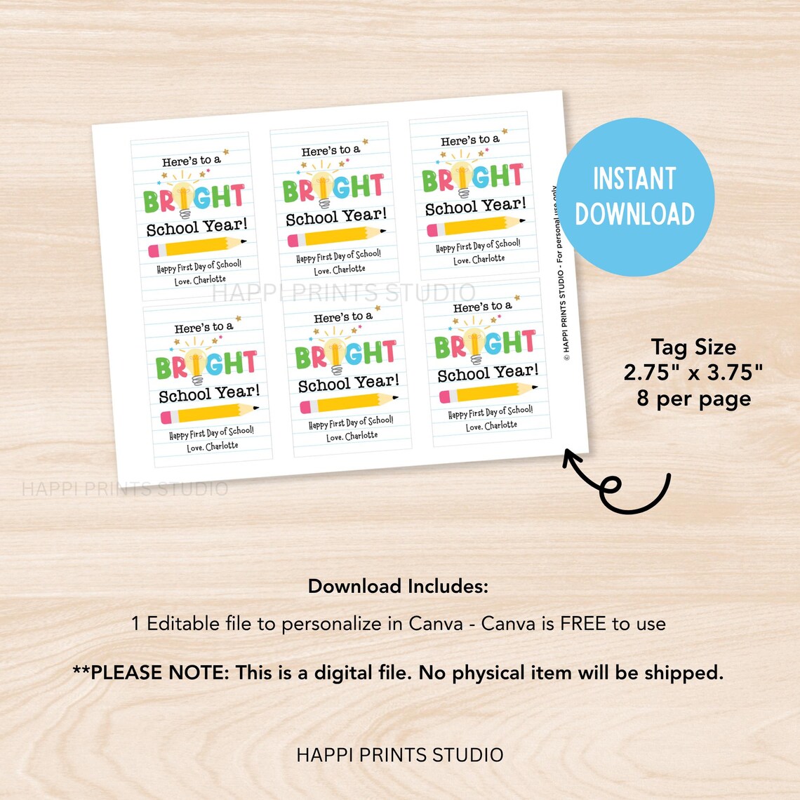 Here's to a Bright School Year Tag, Back to School Light Bulb Pencil ...