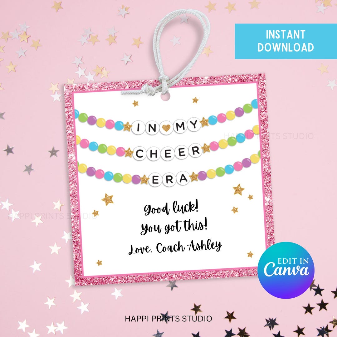 In My Cheer Era Gift Tag, Editable Friendship Bracelet Cheerleader Era ...