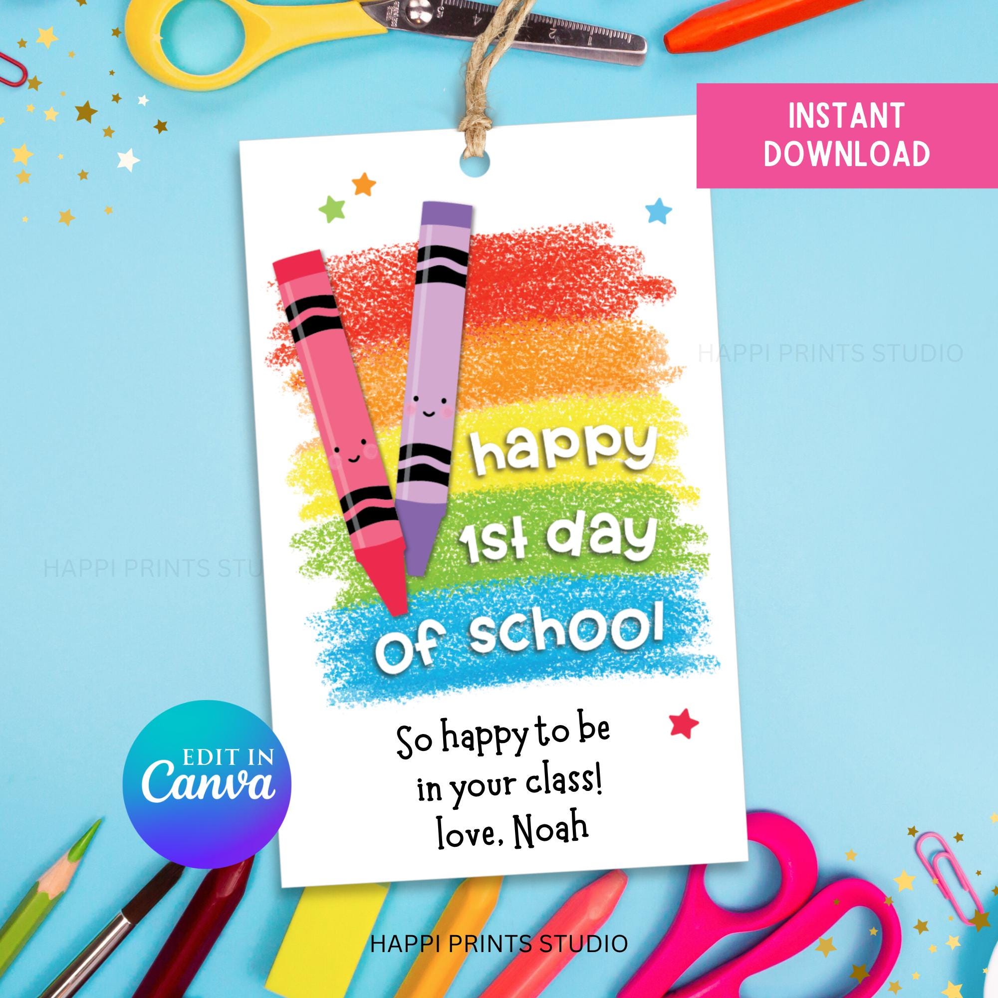 Happy First Day of School Crayon Rainbow Color Gift Tag, Back to School ...