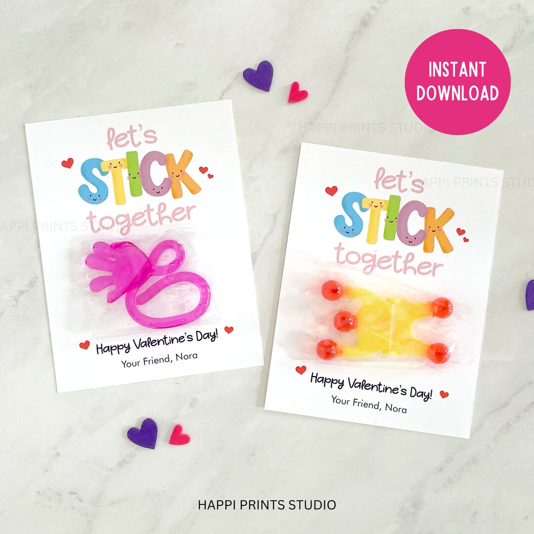Sticky Hand Favor Valentine Classroom Exchange Card, Let's Stick ...