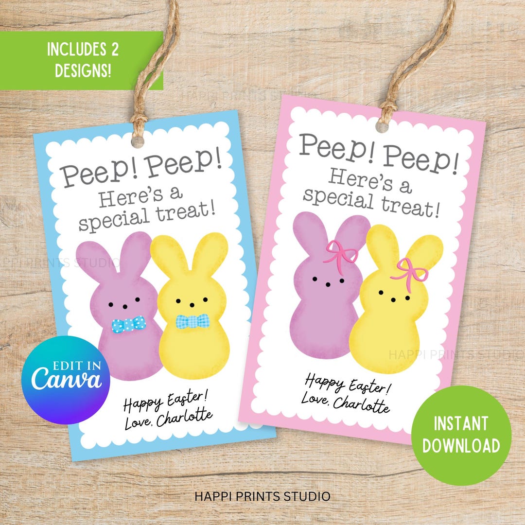 Sweet Treat Easter Peep Bunny Basket Printable Gift Tag, Editable Cute ...