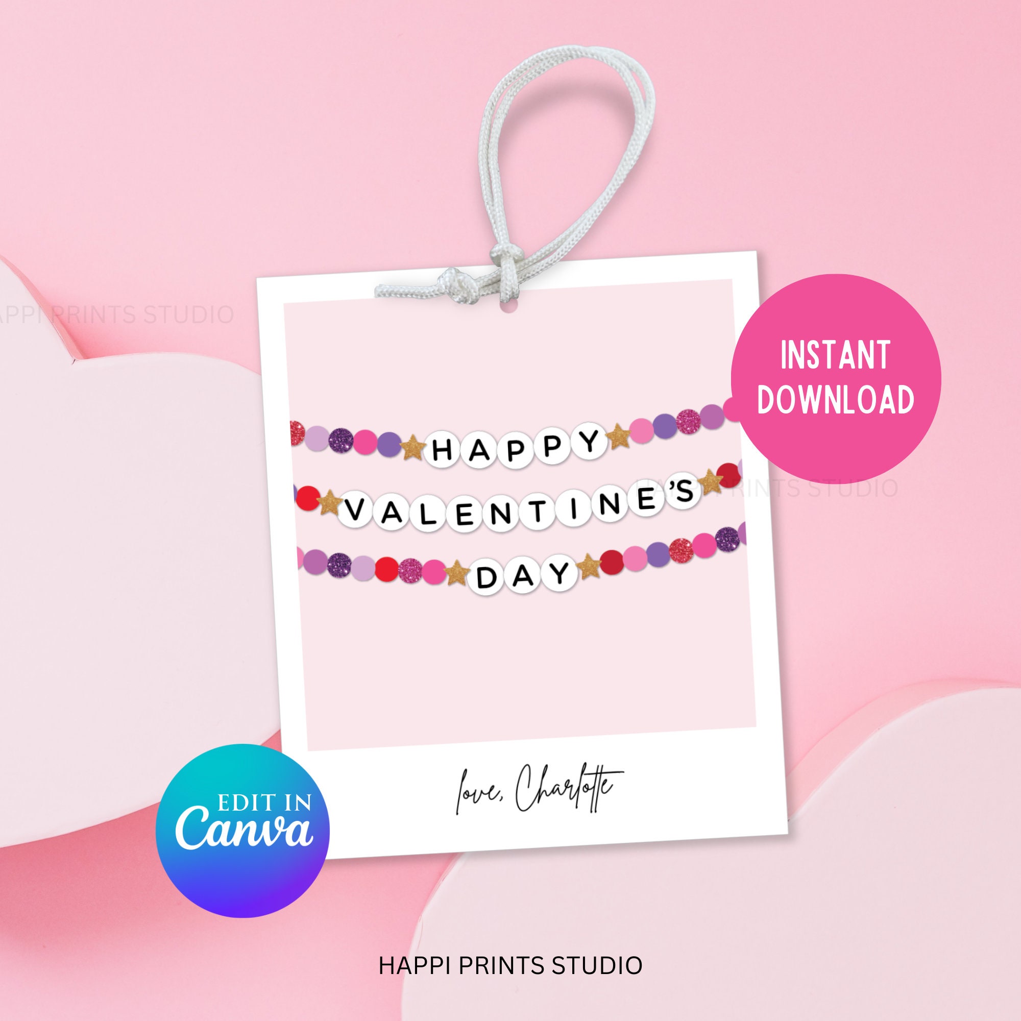 Friendship Bracelet Valentine Photo Printable Gift Tag, Classroom ...