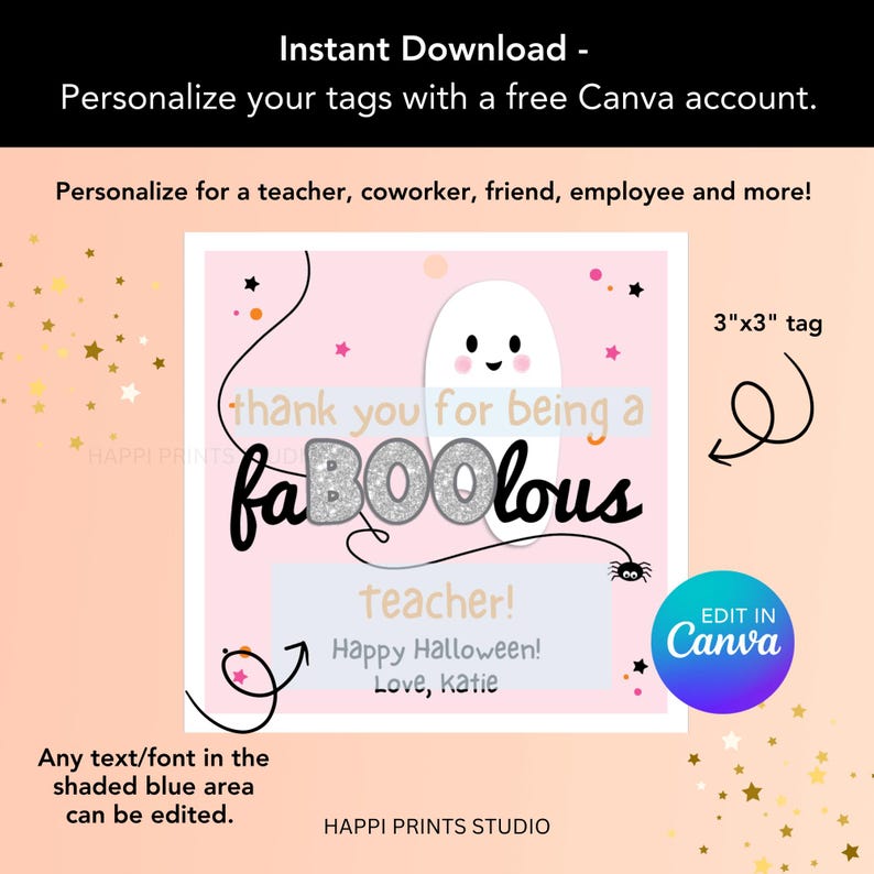 Faboolous Teacher Ghost Tag, Boo Basket Tag, Halloween Ghost Gift Tag ...
