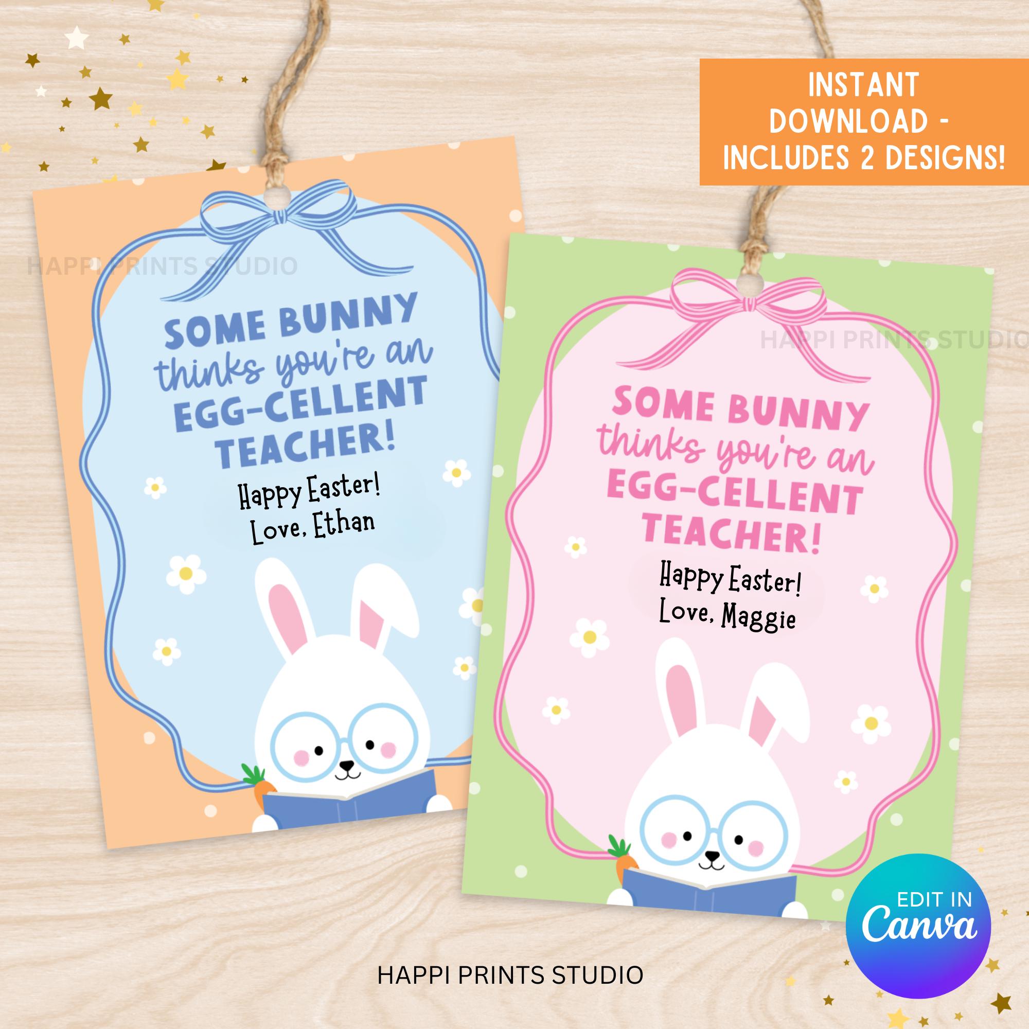 Easter Bunny Ribbon Teacher Printable Gift Tag, Teacher Appreciation ...