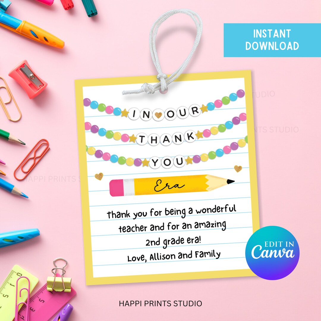 In Our Thank You Era Gift Tag, Editable Friendship Bracelet Teacher ...