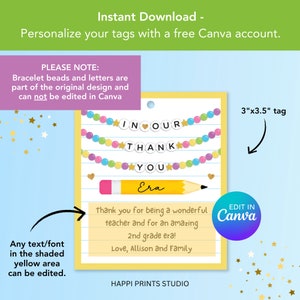 In Our Thank You Era Gift Tag, Editable Friendship Bracelet Teacher ...
