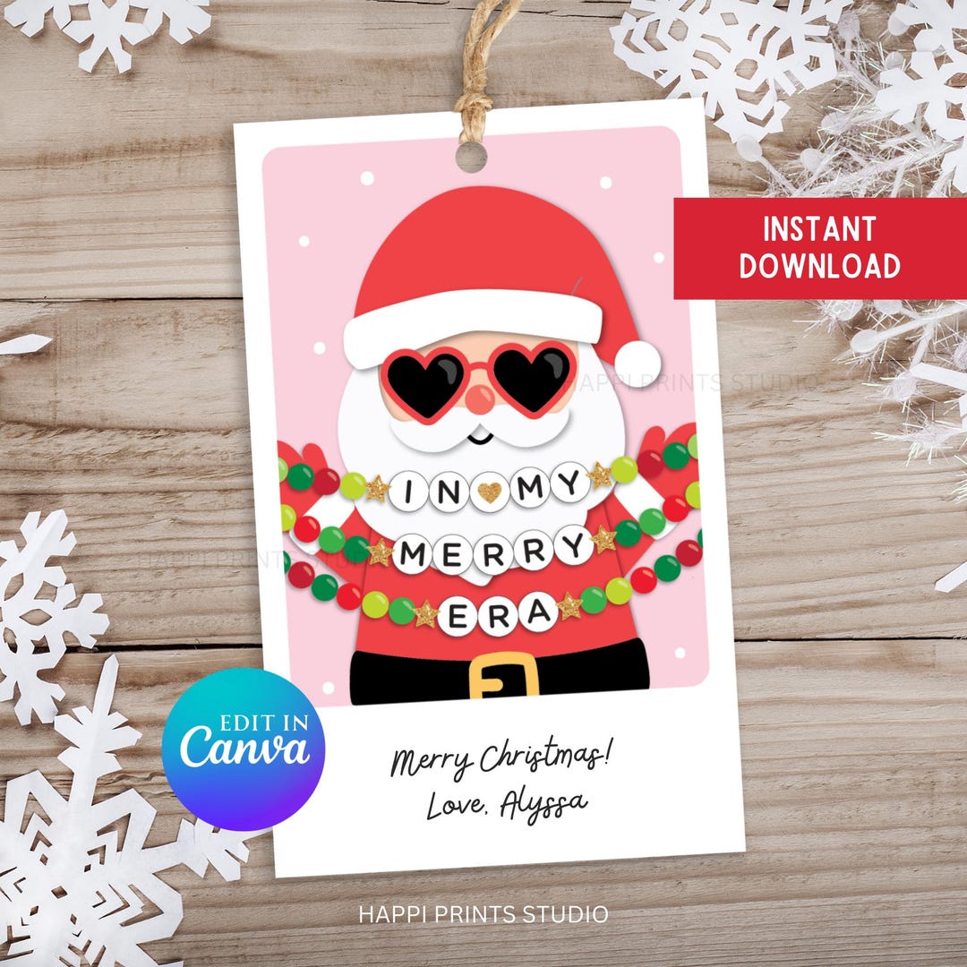 In My Merry Era Christmas Gift Tag, Heart Sunglass Santa Christmas Tag ...