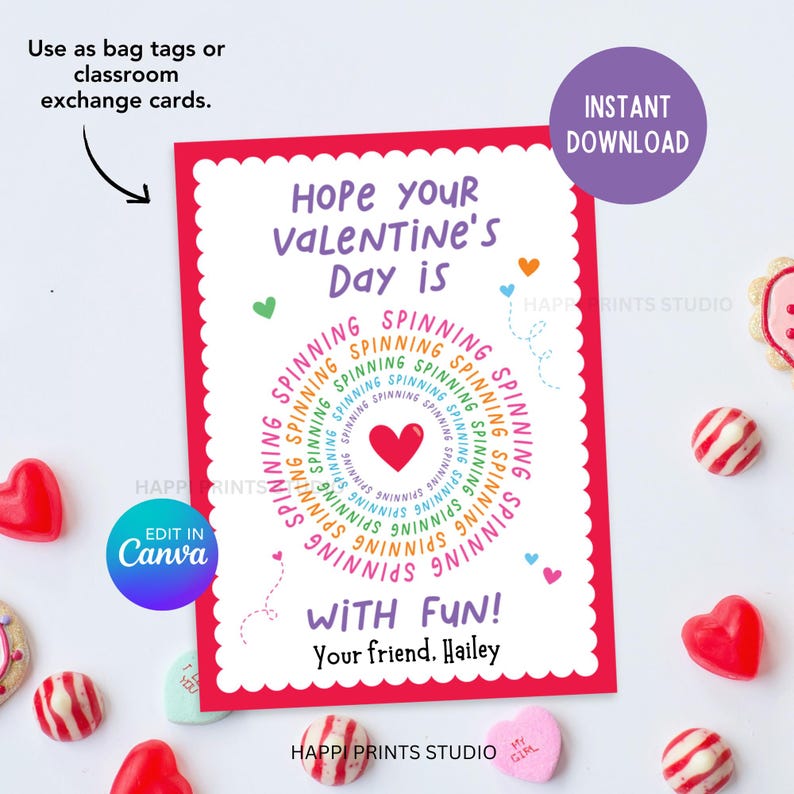 Fidget Spinner Printable Valentine Tag, 3D Printed Spinning Fidget Toy ...