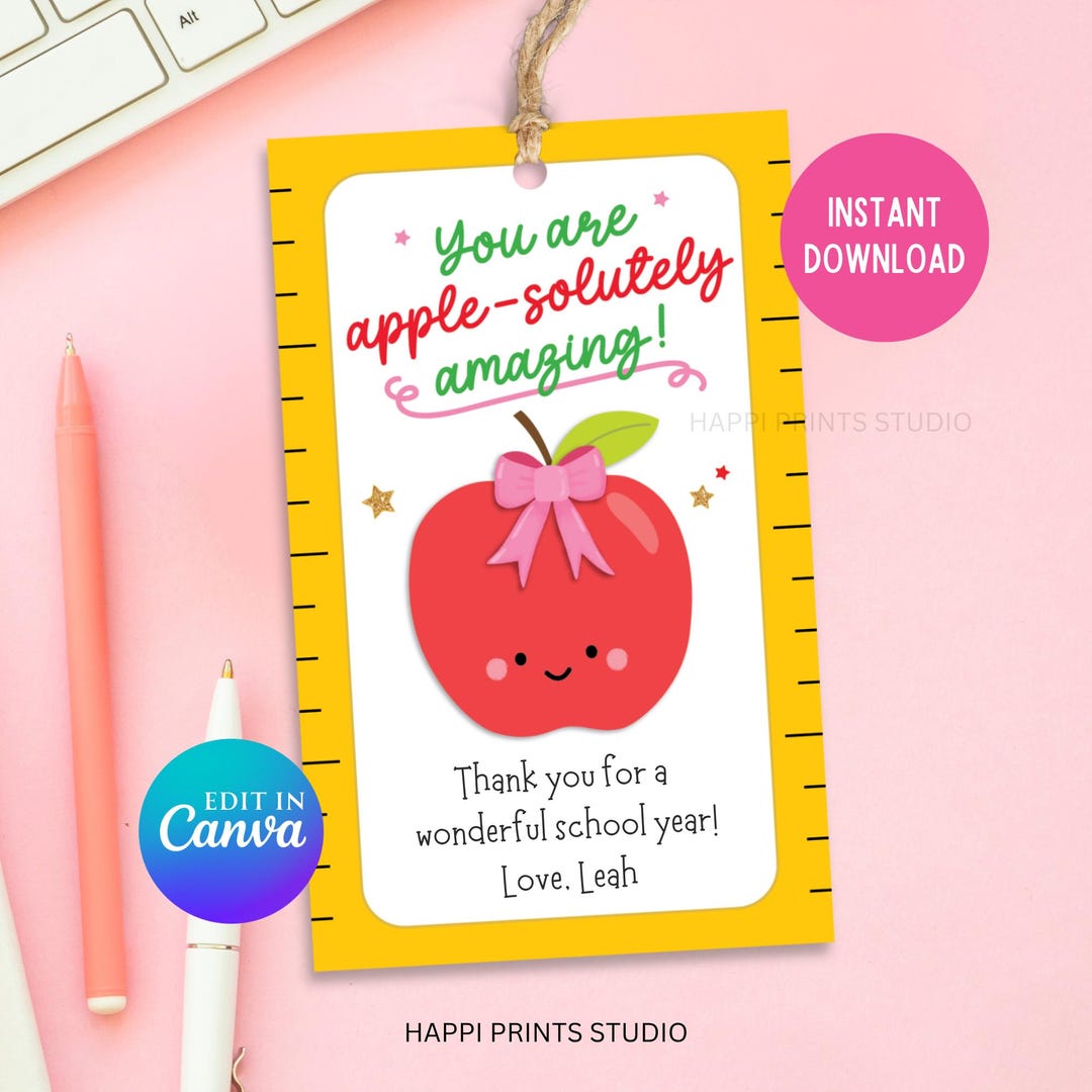 Apple-solutely Amazing Teacher Thank You Gift Tag, Editable Apple Ruler ...