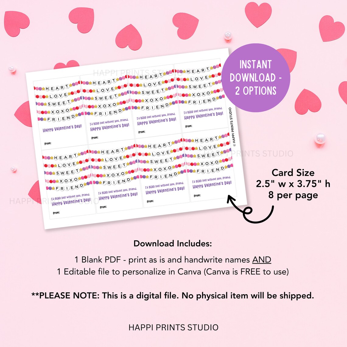Friendship Bracelet Valentine Card, Valentine Classroom Exchange, Bead ...