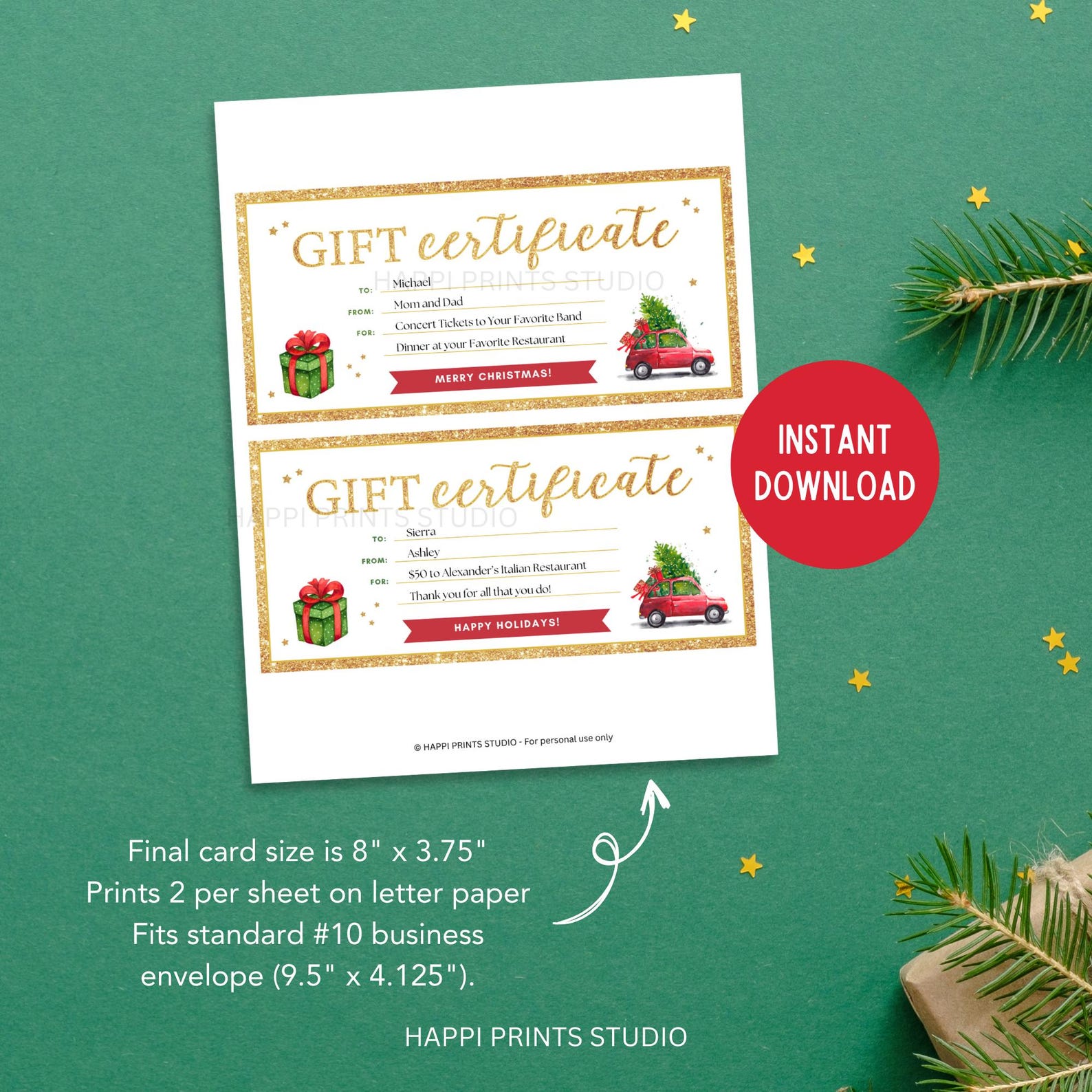Editable Holiday Gift Certificate Template, Printable Gift Voucher ...