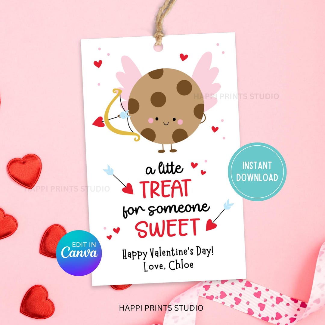 Sweet Treat Cookie Valentine Printable Card, Class Valentine Food Favor ...