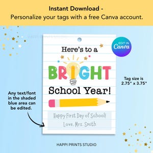 Here's to a Bright School Year Tag, Back to School Light Bulb Pencil ...