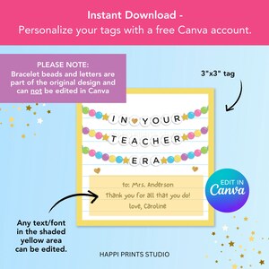 In Your Teacher Era Appreciation Gift Tag, Editable Friendship Bracelet ...