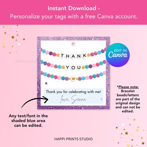 Editable Friendship Bracelet Thank You Tag, Printable Favor Gift Tag ...