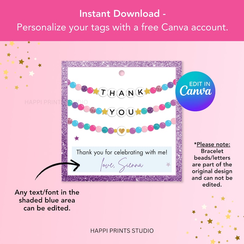Editable Friendship Bracelet Thank You Tag, Printable Favor Gift Tag ...
