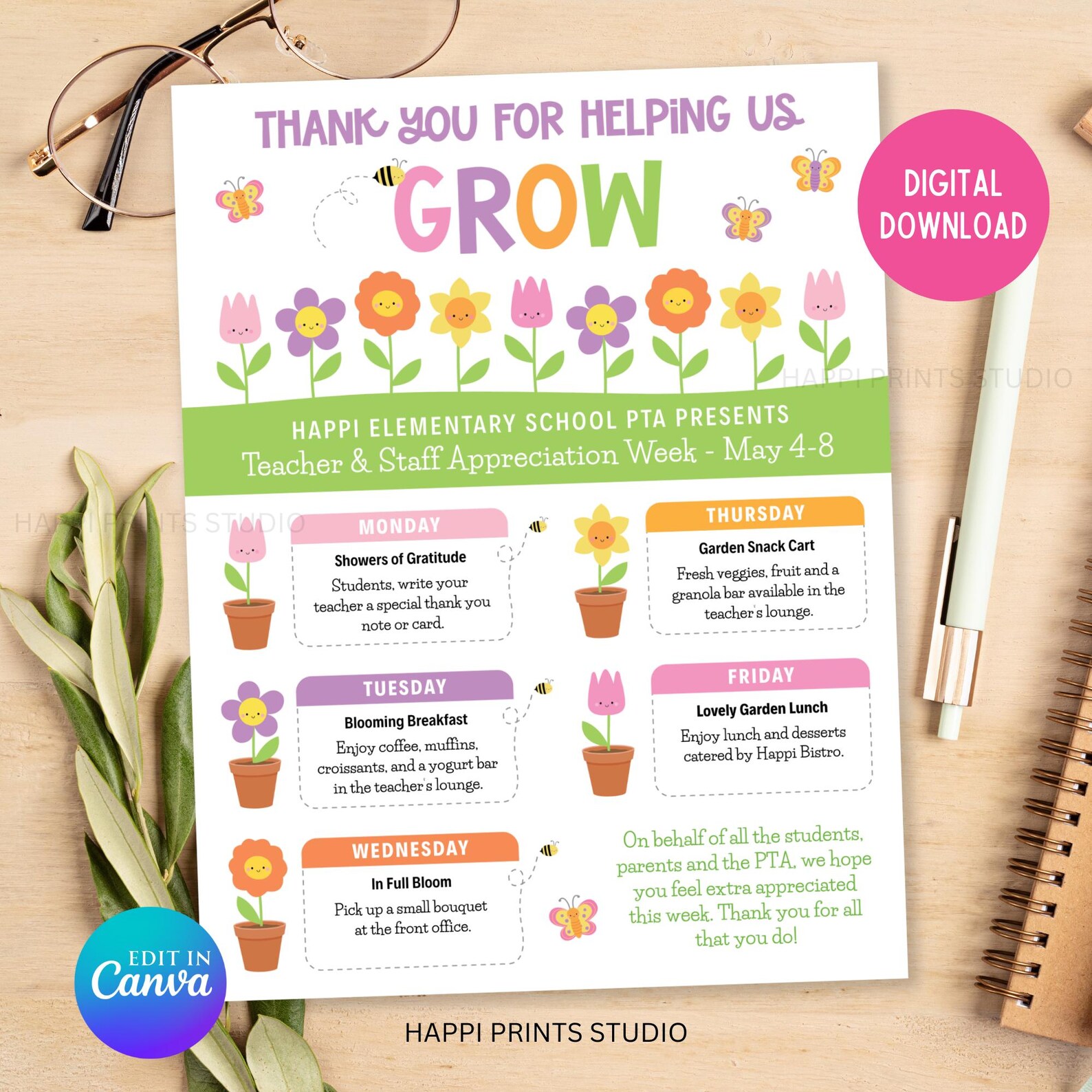 Flower Bloom Theme Teacher Appreciation Week Flyer, Thank You for ...