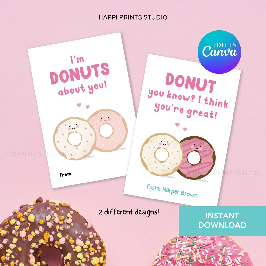 Donut Valentine Classroom Exchange Card, School Valentine Printable ...