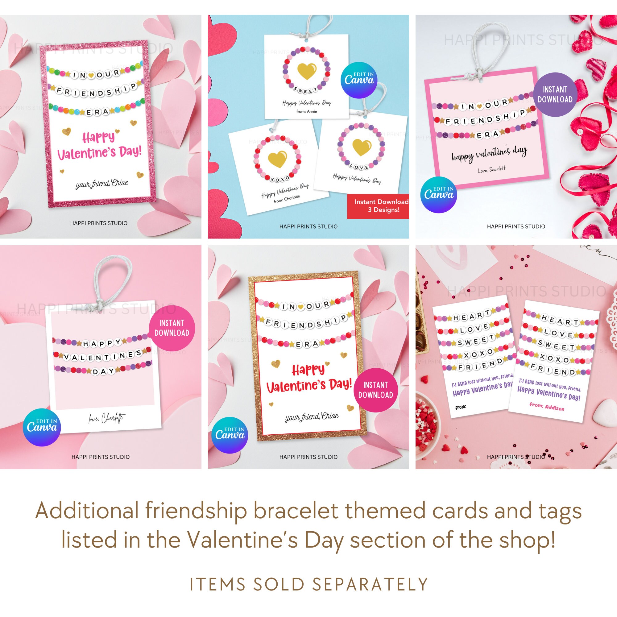Friendship Bracelet Valentine Card, Valentine Classroom Exchange, Bead ...