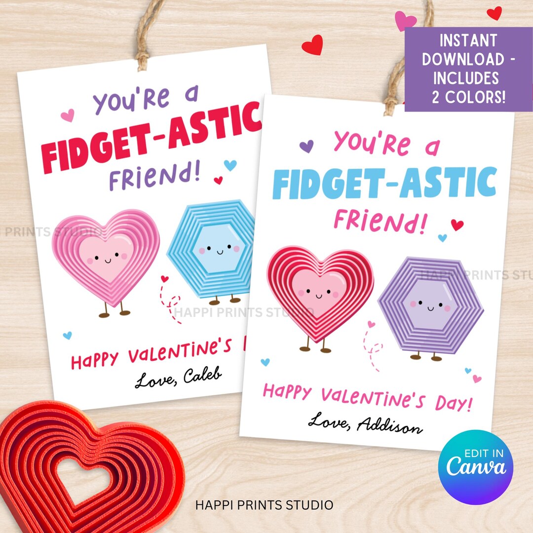3D Printed Fidget Valentine Tag, Layered Hexagon Fidget Valentine Heart ...