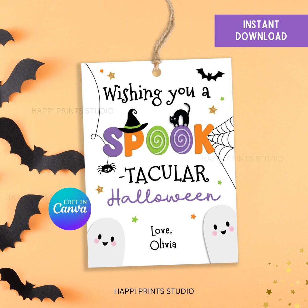 Wishing You A Spooktacular Halloween Ghost Gift Tag, Halloween Class ...