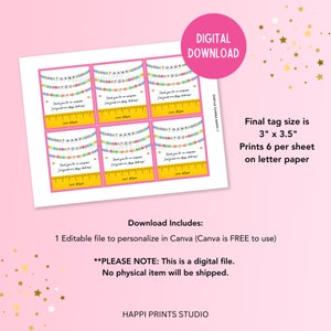 Teacher Friendship Bracelet Thank You Gift Tag, Editable Teacher Era ...