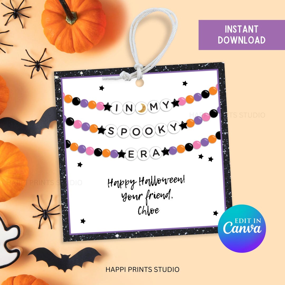 In My Spooky Era Gift Tag, Editable Friendship Bracelet Halloween Era ...