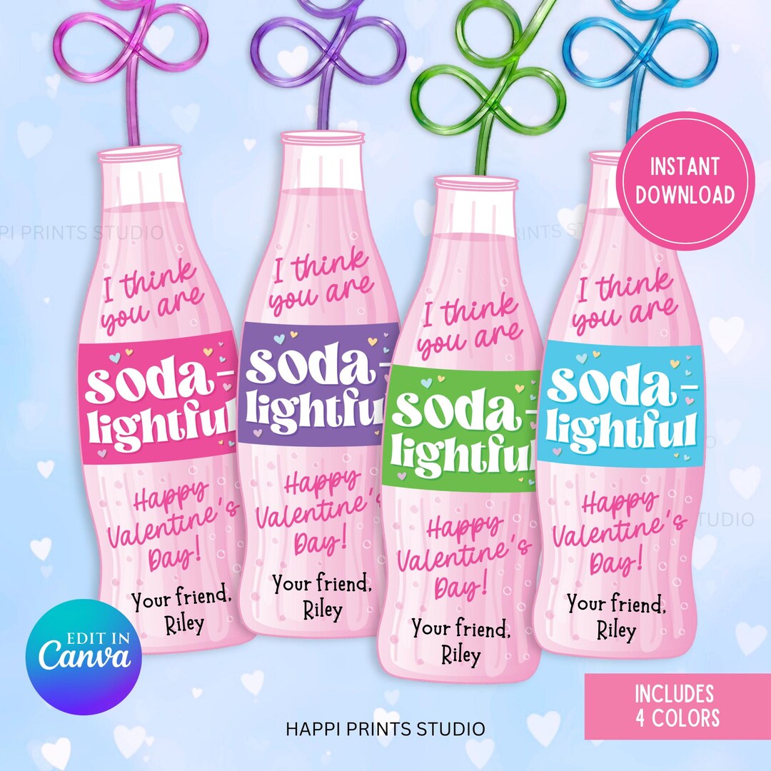 Soda Bottle Silly Straw Valentine Printable Card, Soda-lightful Crazy ...