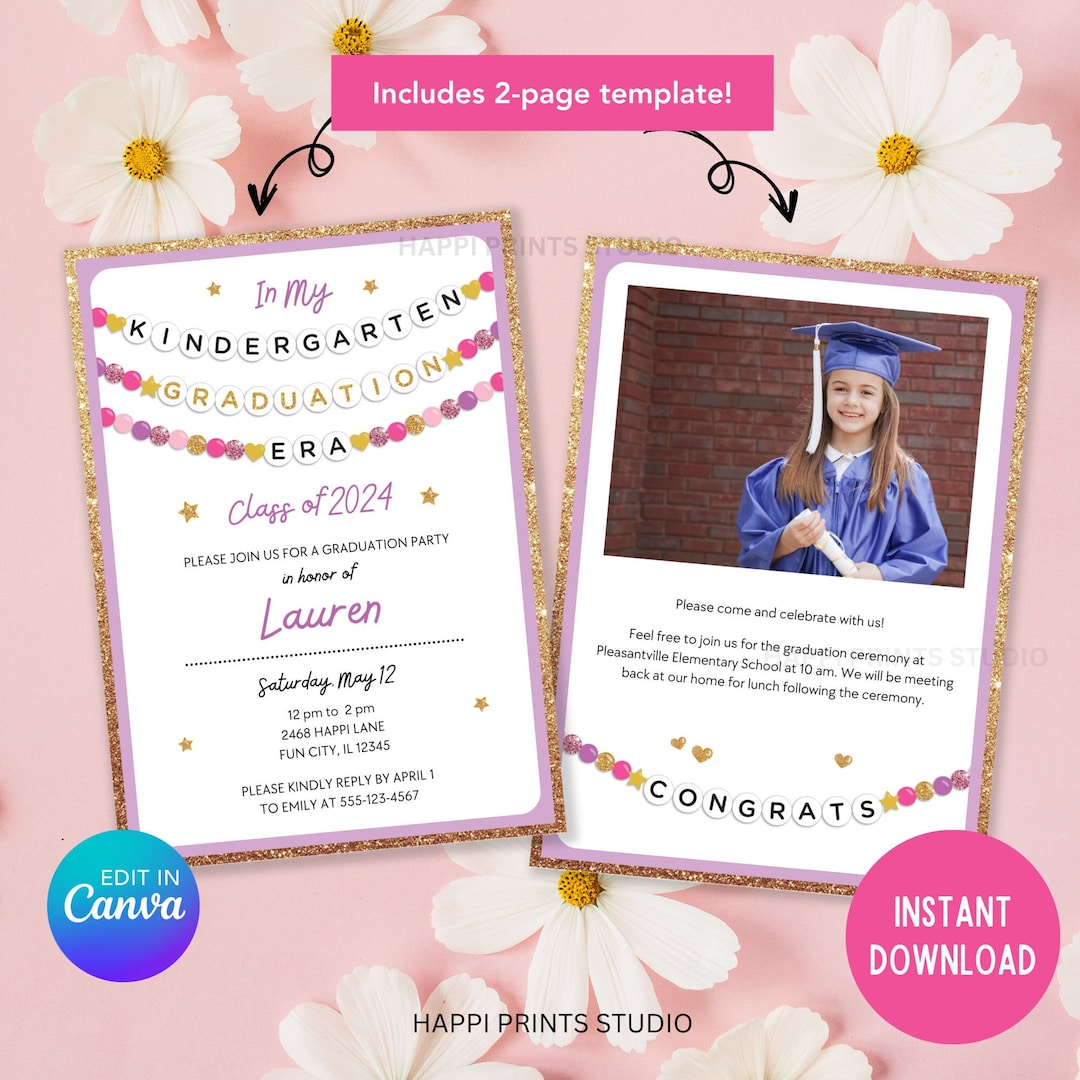 In My Kindergarten Graduation Era Digital Invitation, Editable ...