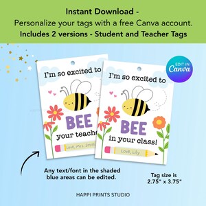 Excited to Bee in Your Class Back to School Gift Tag, First Day of ...
