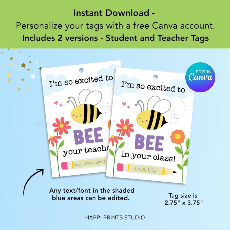 Excited to Bee in Your Class Back to School Gift Tag, First Day of ...