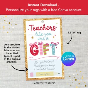 Editable Teachers Like You Are a Gift Christmas Gift Tag, Printable ...