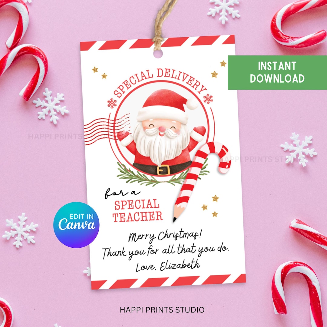 Editable Teacher Appreciation Christmas Gift Tag, Printable Santa ...