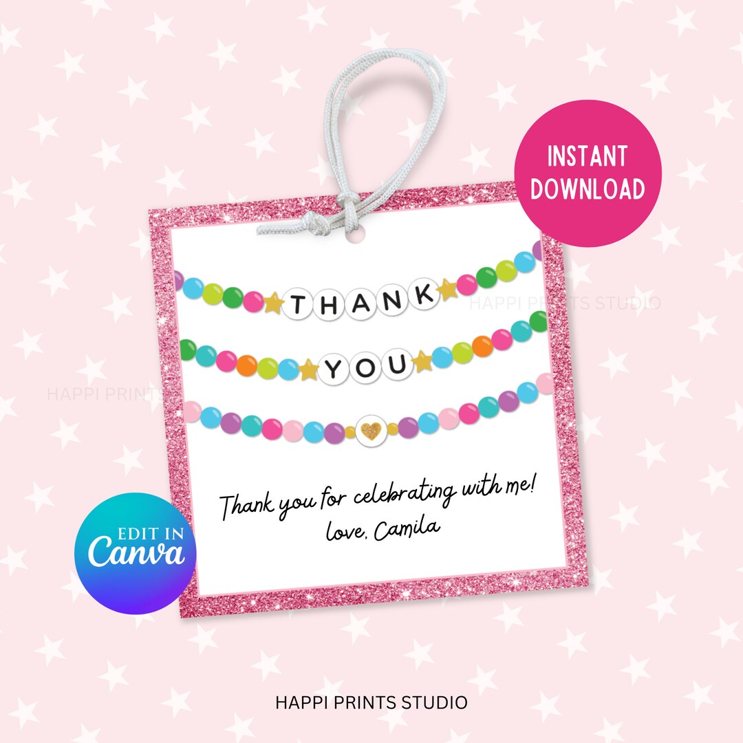Editable Friendship Bracelet Thank You Tag, Printable Favor Gift Tag ...